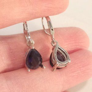 Jewelry | Silver Sapphire Navy Blue Pear Tear Solitaire Diamond Zircon ...